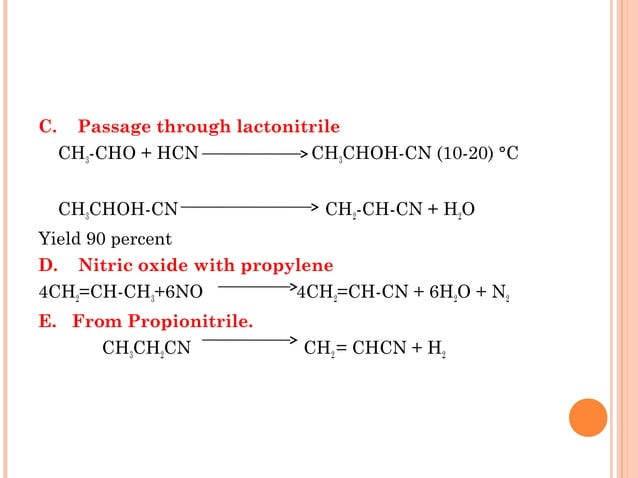 Production of Acrylonitrile from the ammoxidation of propylene | PPT