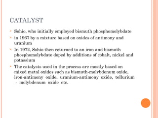 Production of Acrylonitrile from the ammoxidation of propylene | PPT