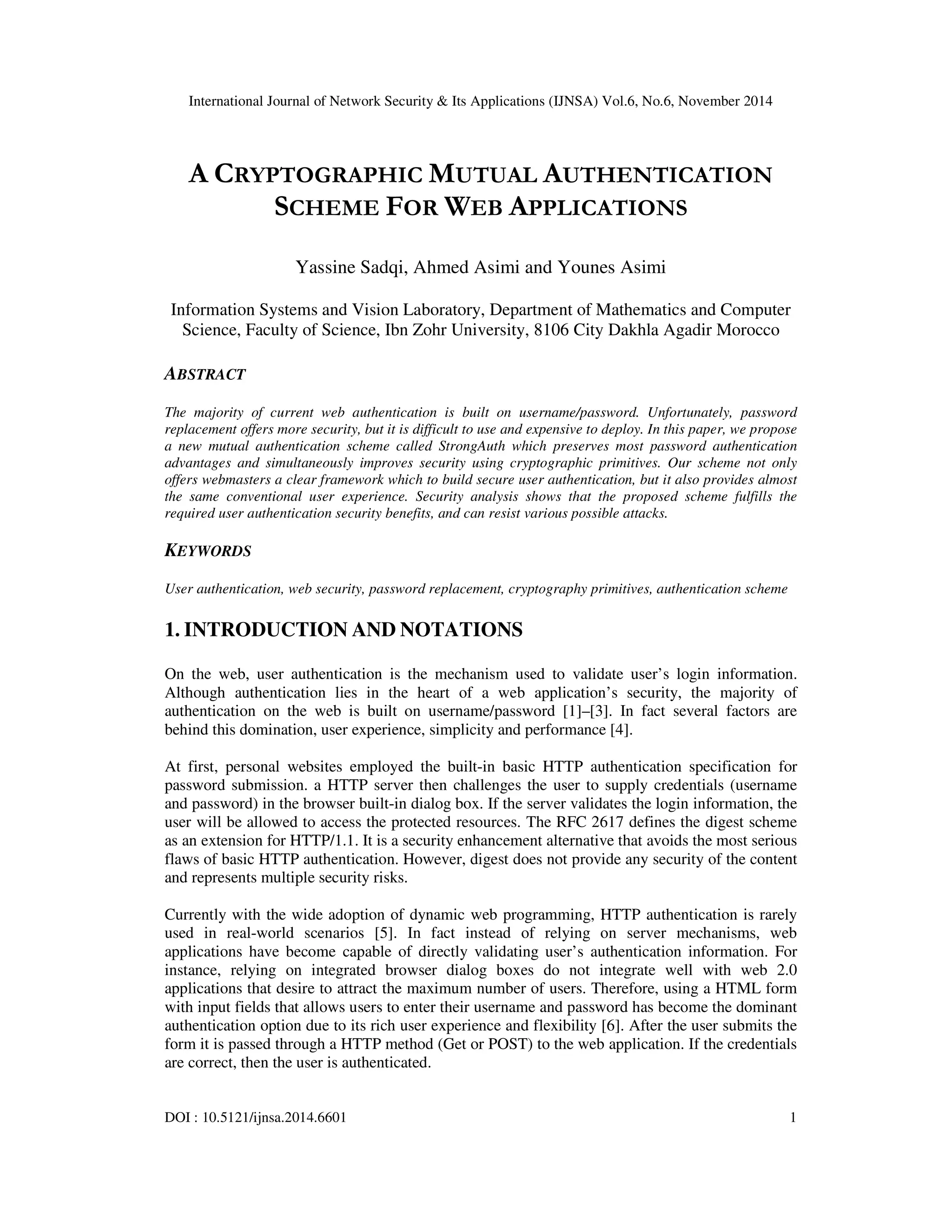 A cryptographic mutual authentication scheme for web applications | PDF