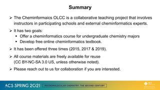 Cheminformatics Online Chemistry Course (OLCC): A Community Effort to Introduce Cheminformatics ...