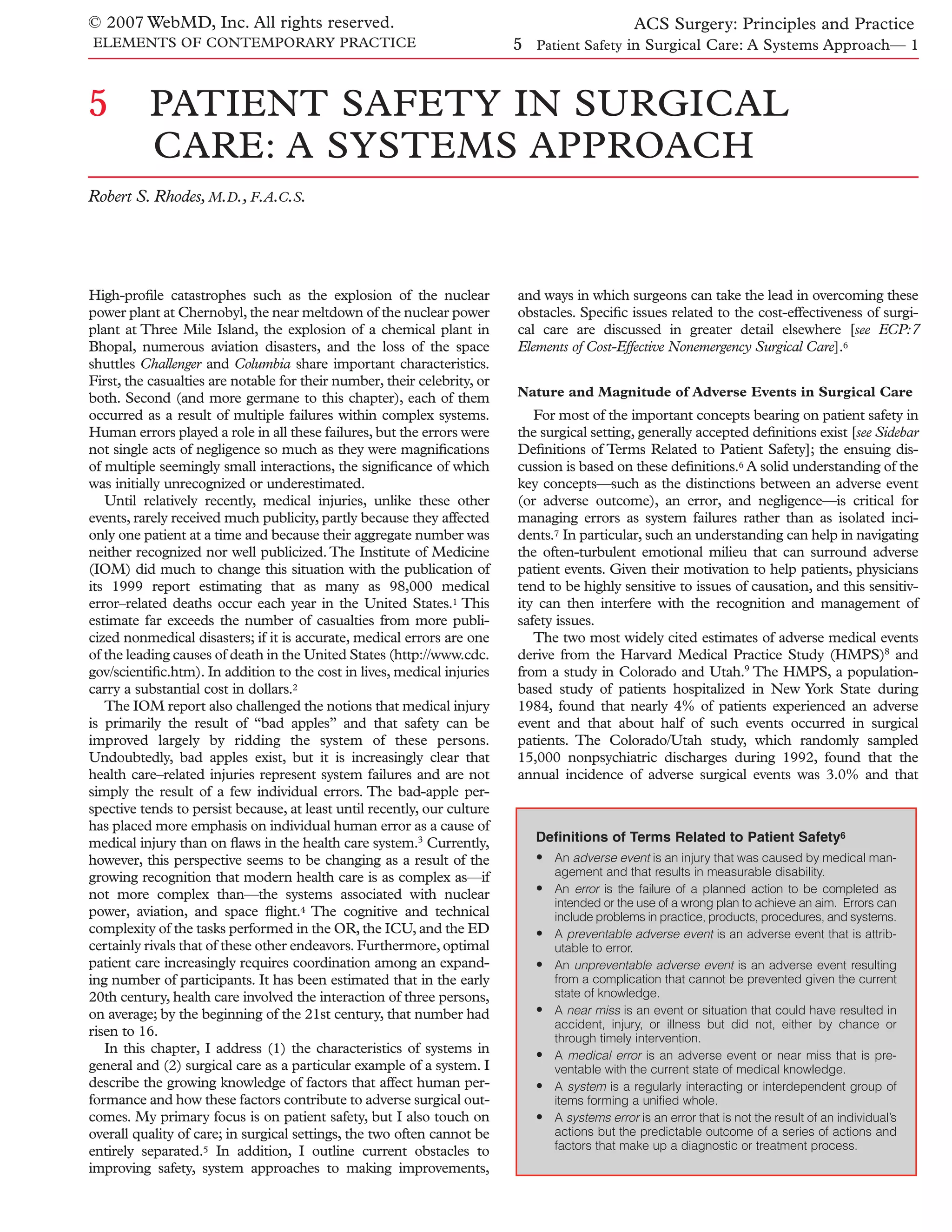 Acs0005 Patient Safety In Surgical Care A Systems Approach | PDF