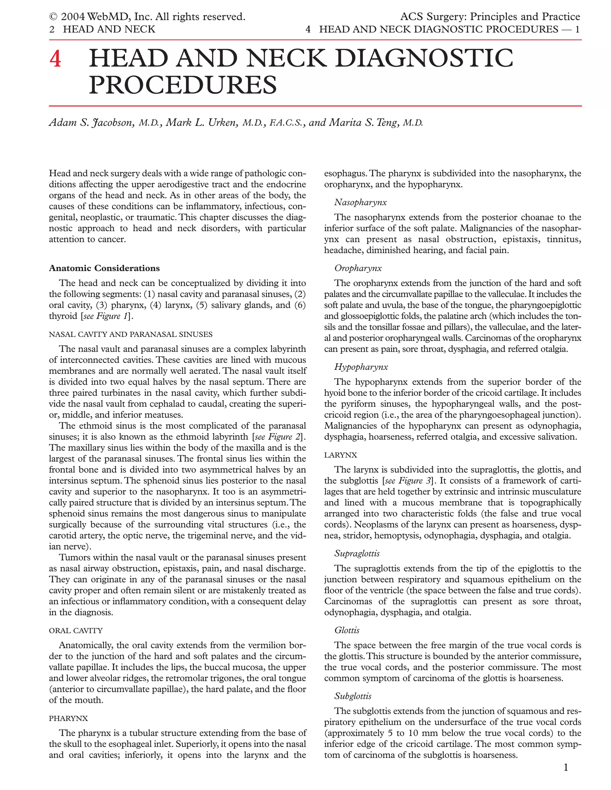 Acs0204 Head And Neck Diagnostic Procedures | PDF