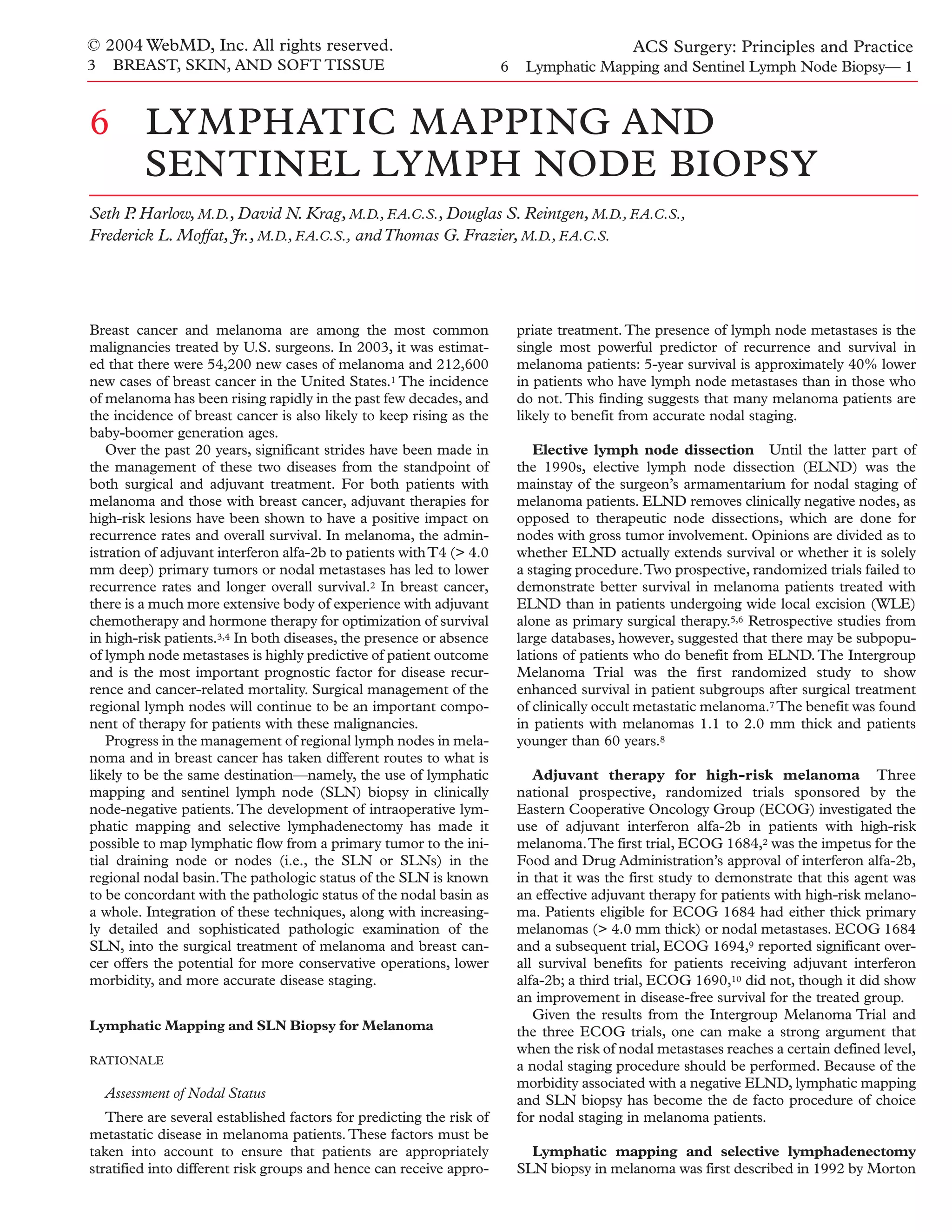 Acs0306 Lymphatic Mapping And Sentinel Lymph Node Biopsy | PDF