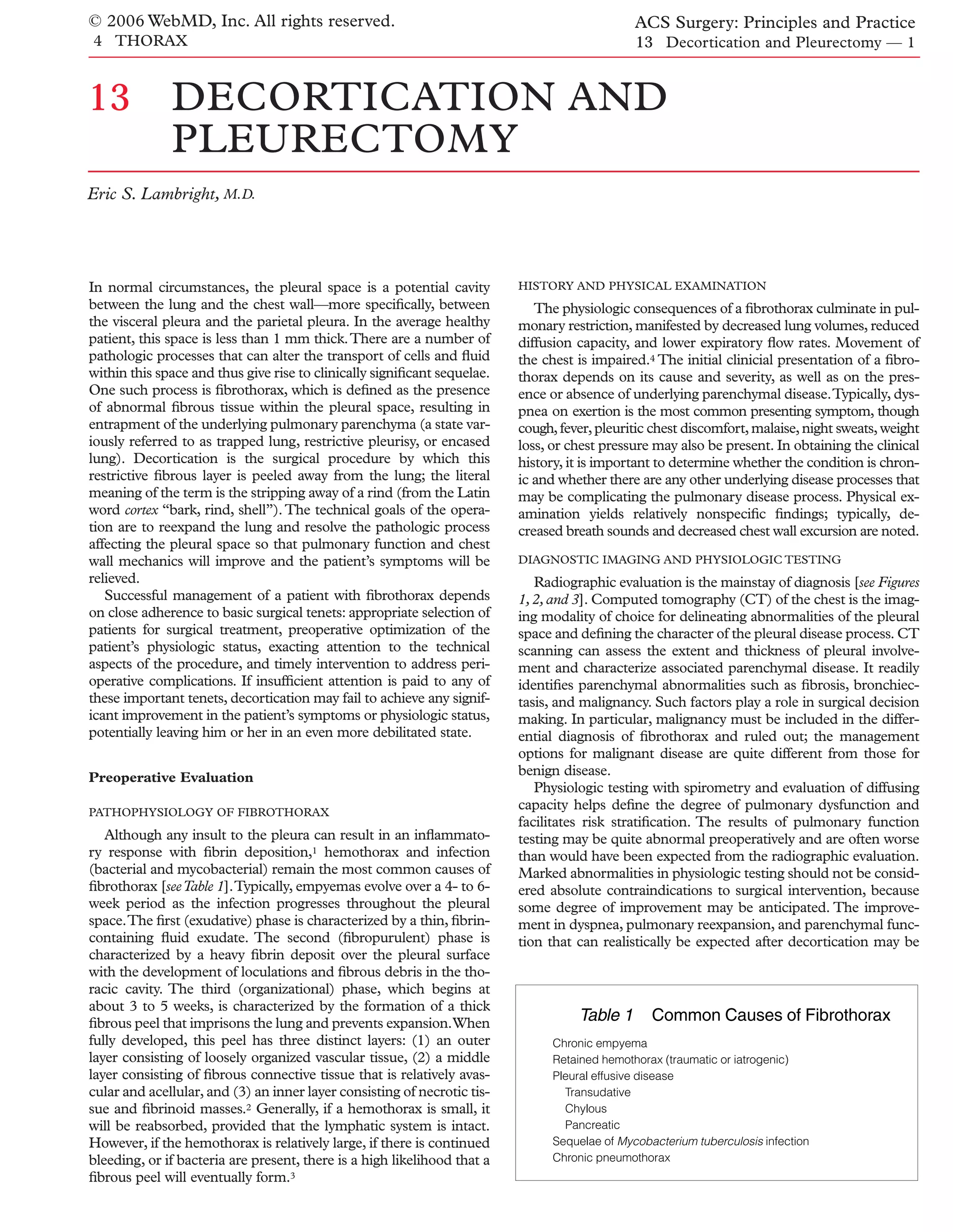 Acs0413 Decortication And Pleurectomy | PDF