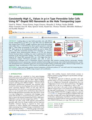 Consistently high Voc values in p-i-n type perovskite solar cells using Ni3+-doped NiO nanomesh ...