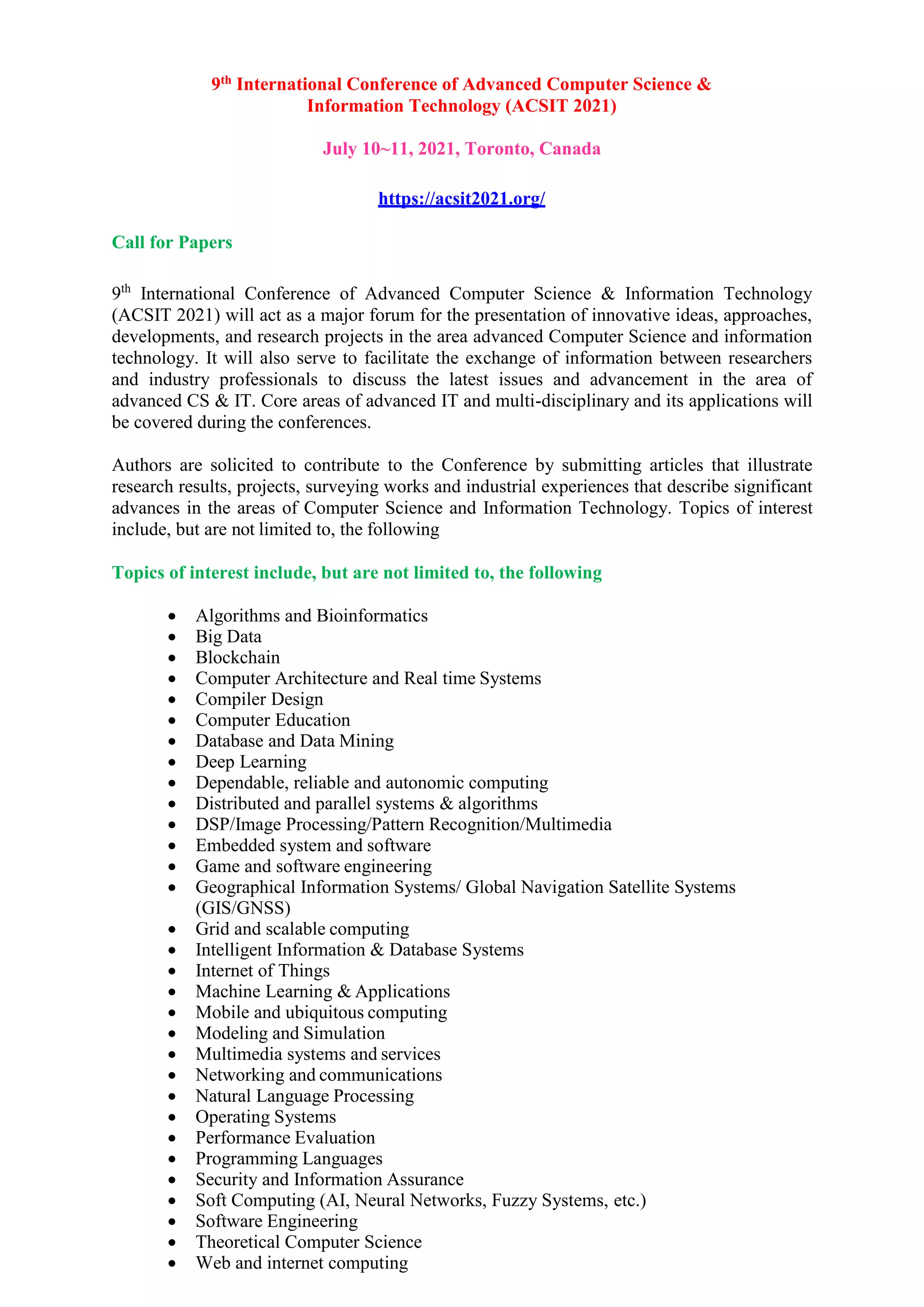 9 th International Conference of Advanced Computer Science ...