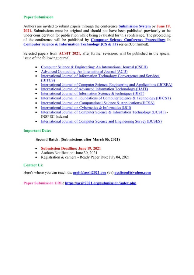 9 th International Conference of Advanced Computer Science ...