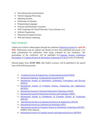 10th International Conference of Advanced Computer Science & Information Technology (ACSIT 2022 ...