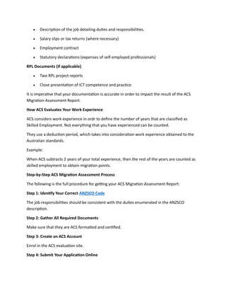 ACS Migration Assessment Report: ICT Skilled Migration to Australia | PDF
