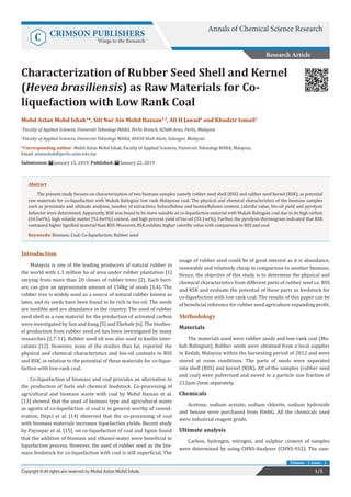 Characterization of Rubber Seed Shell and Kernel (Hevea brasiliensis ...
