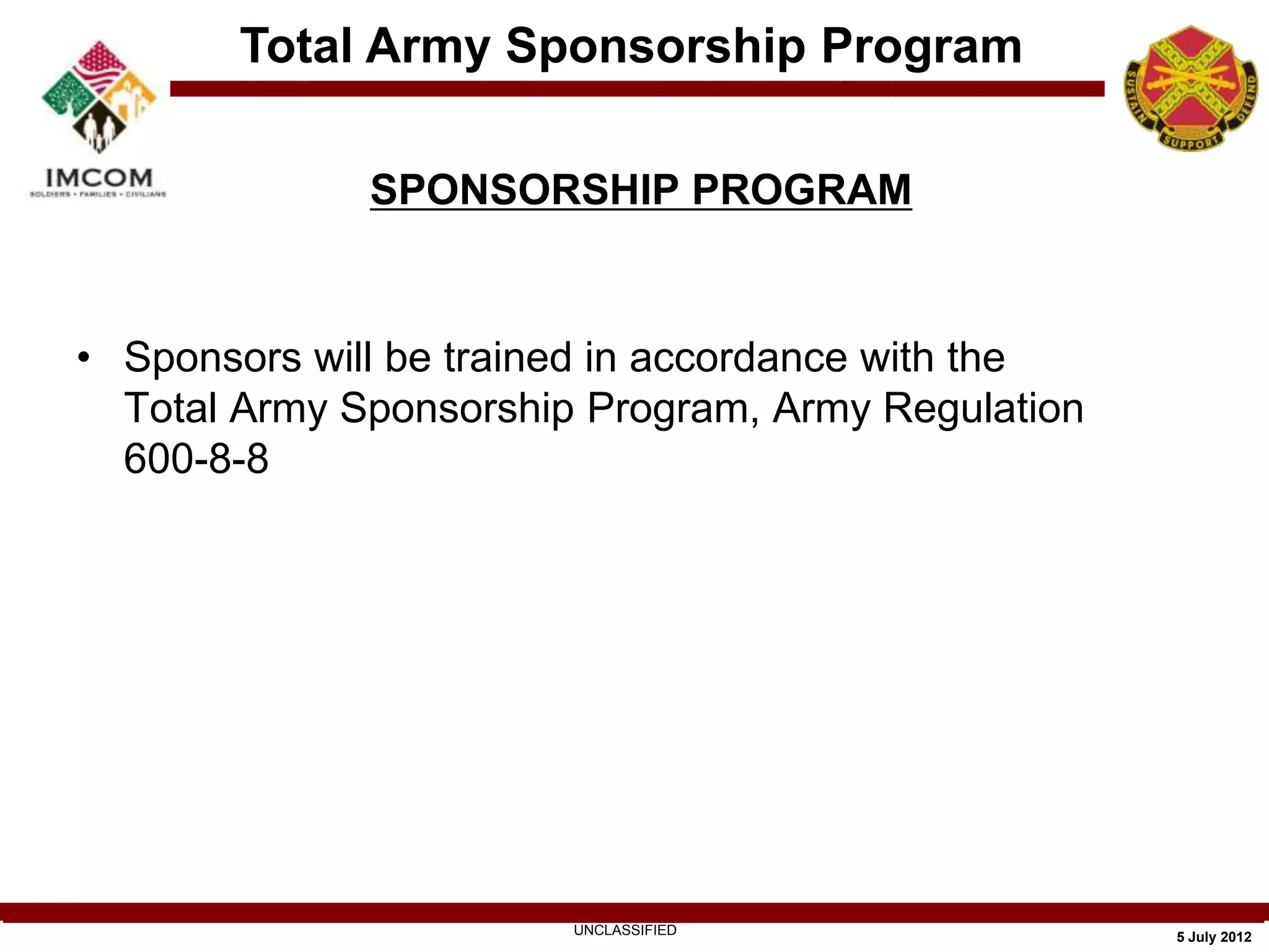 Army Community Service - Sponsorship Training | PPTX