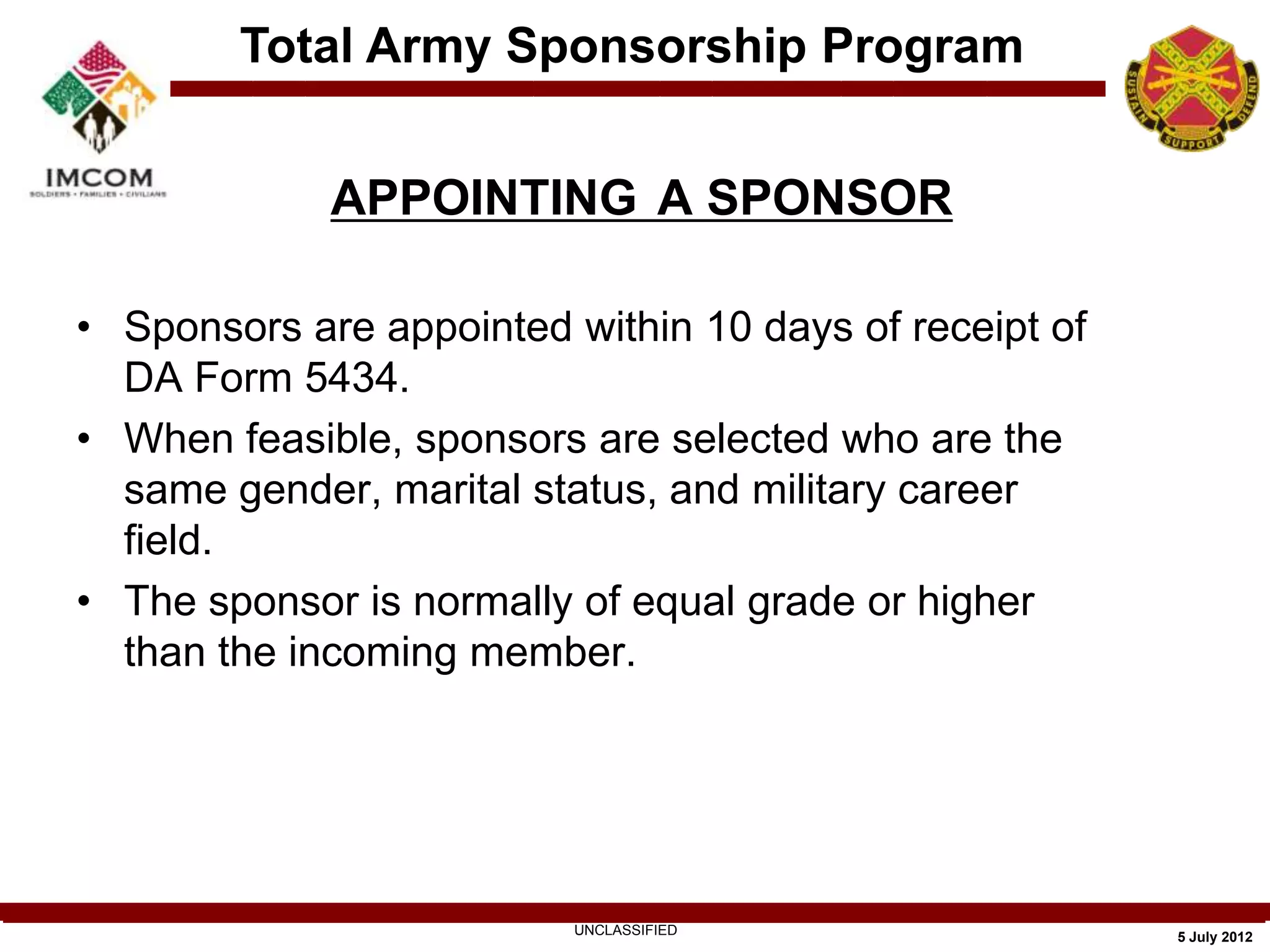 Army Community Service - Sponsorship Training | PPTX