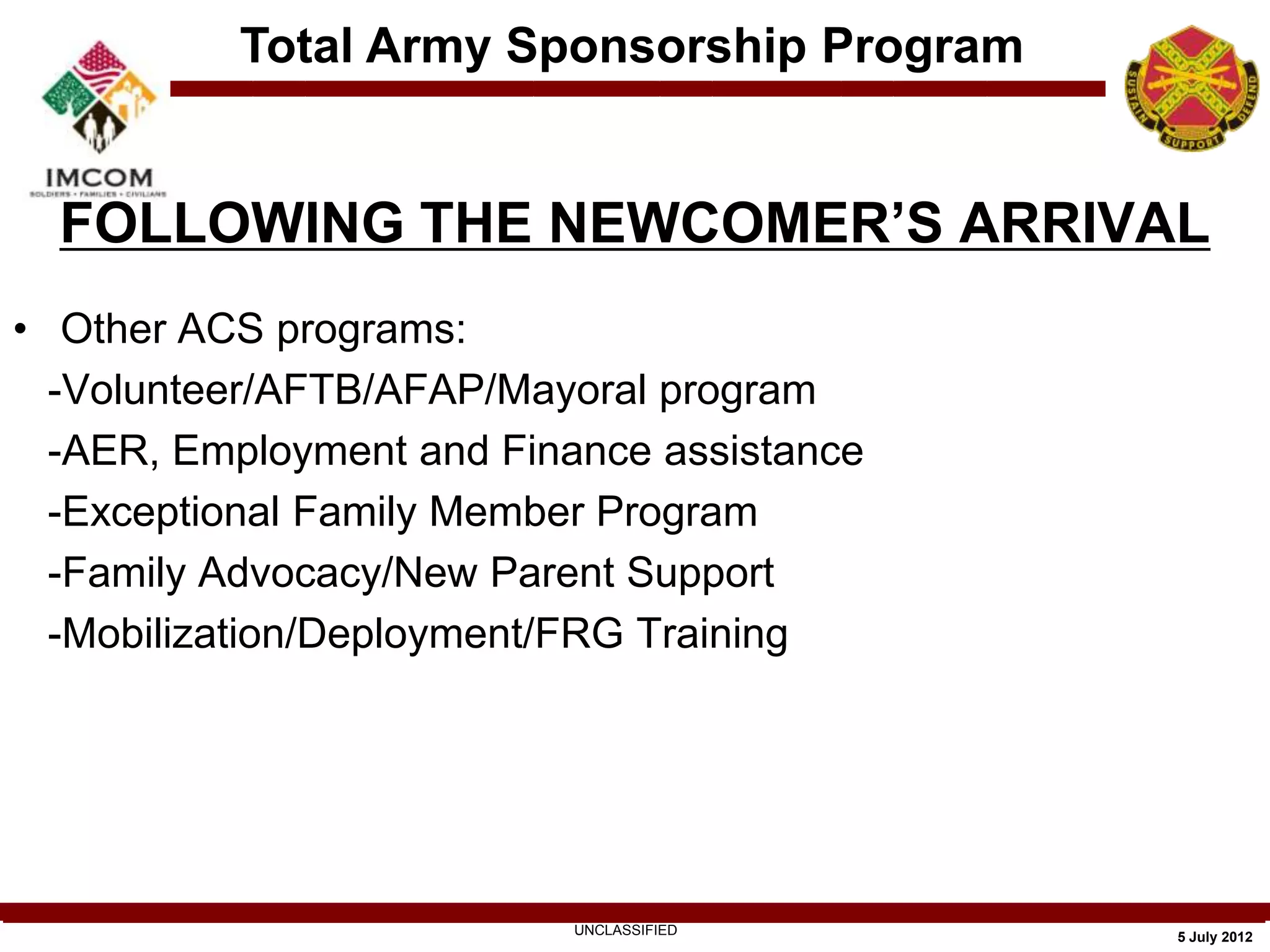 Army Community Service - Sponsorship Training | PPTX