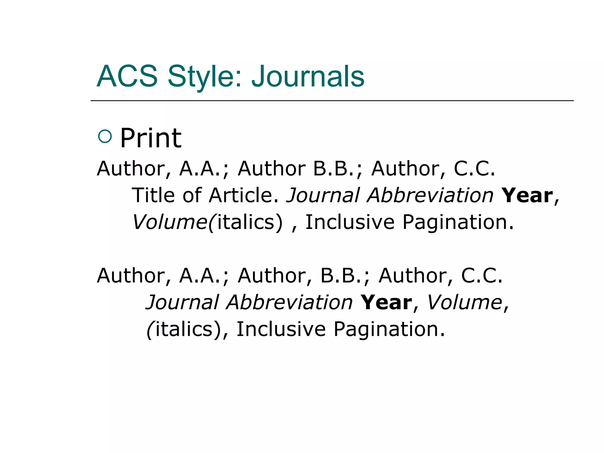 ACS Style: Journal Articles | PPT