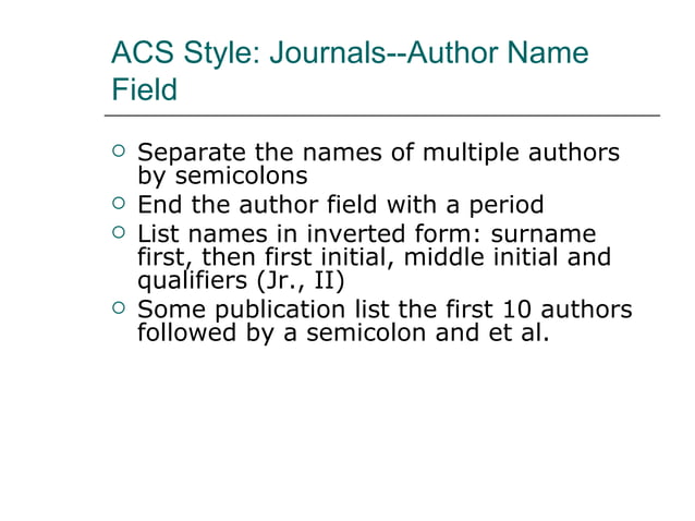 ACS Style: Journal Articles | PPT