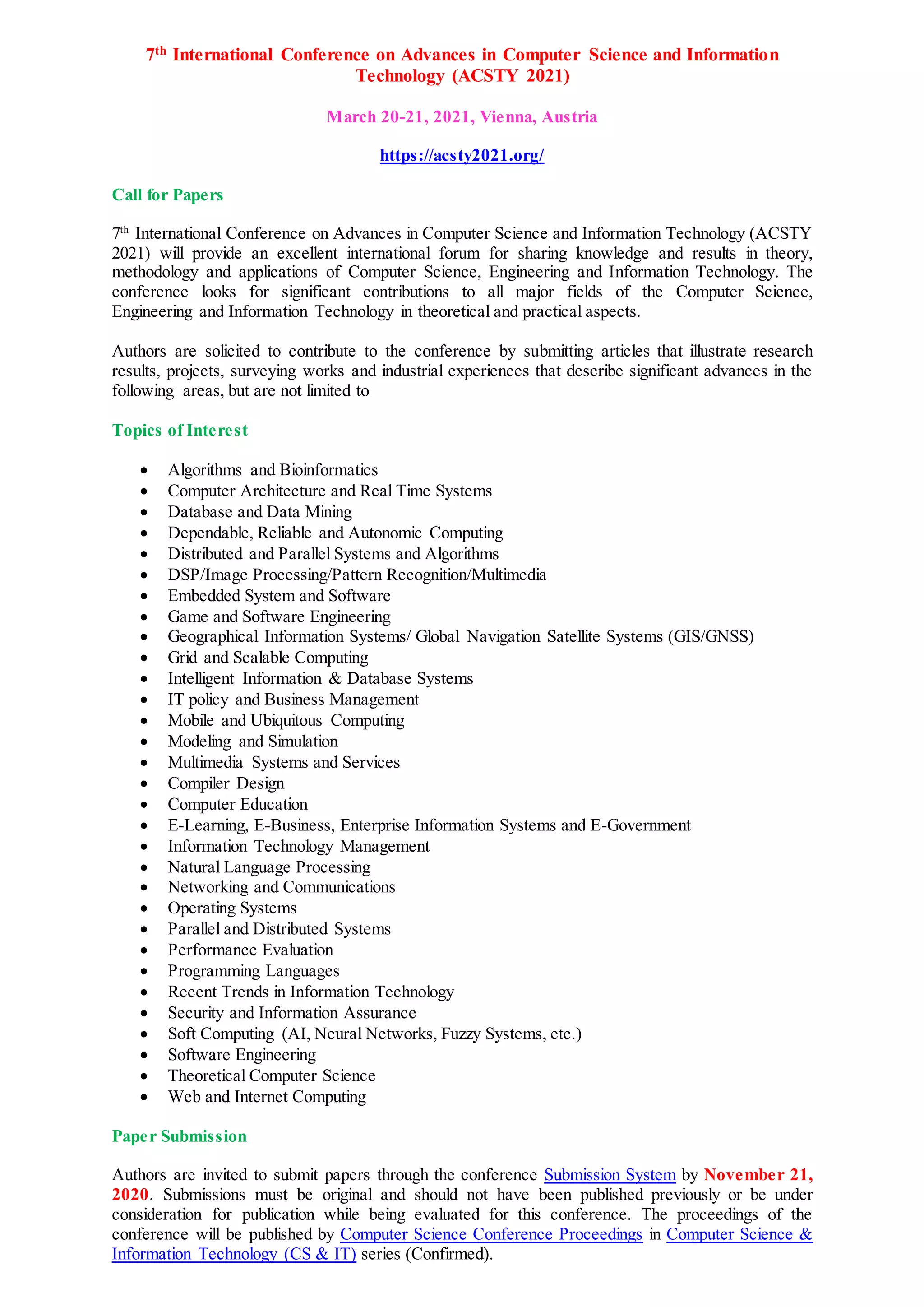 7th International Conference on Advances in Computer Science and Information Technology (ACSTY ...