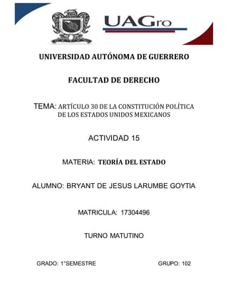 Act. 15 - Articulo 30 - La Nacionalidad Mexicana | DOCX