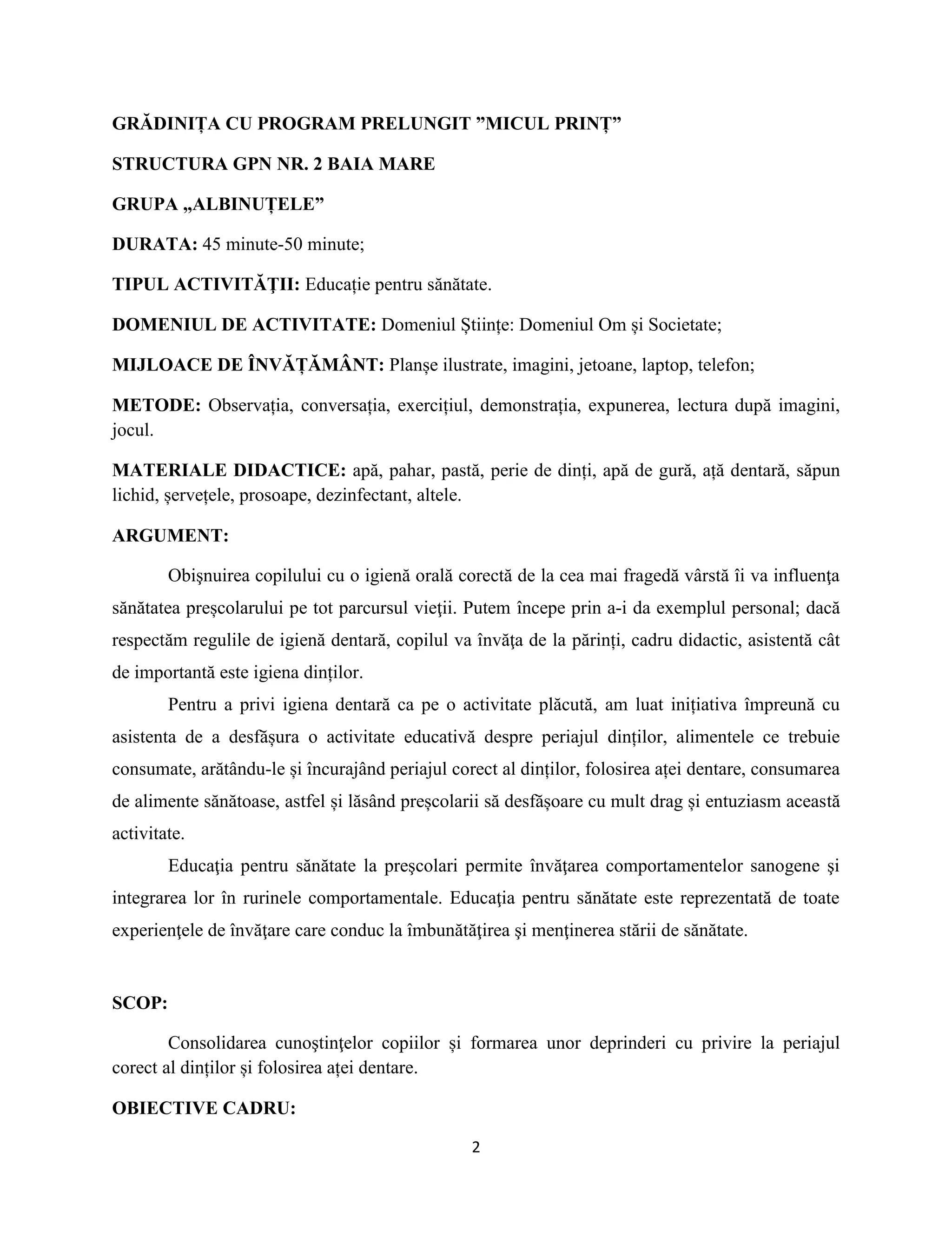 proiect de activitate educativa, Dintisori fericiti | DOCX