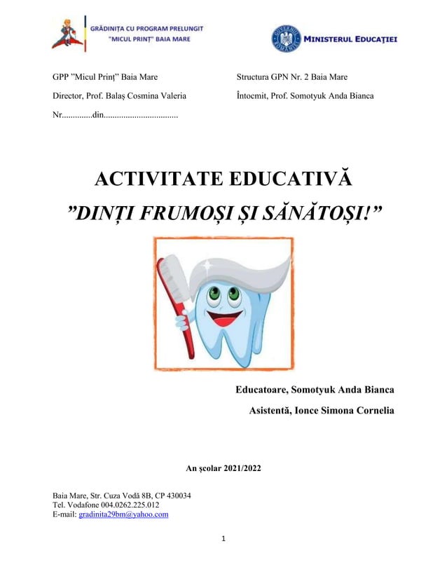 proiect de activitate educativa, Dintisori fericiti | PDF
