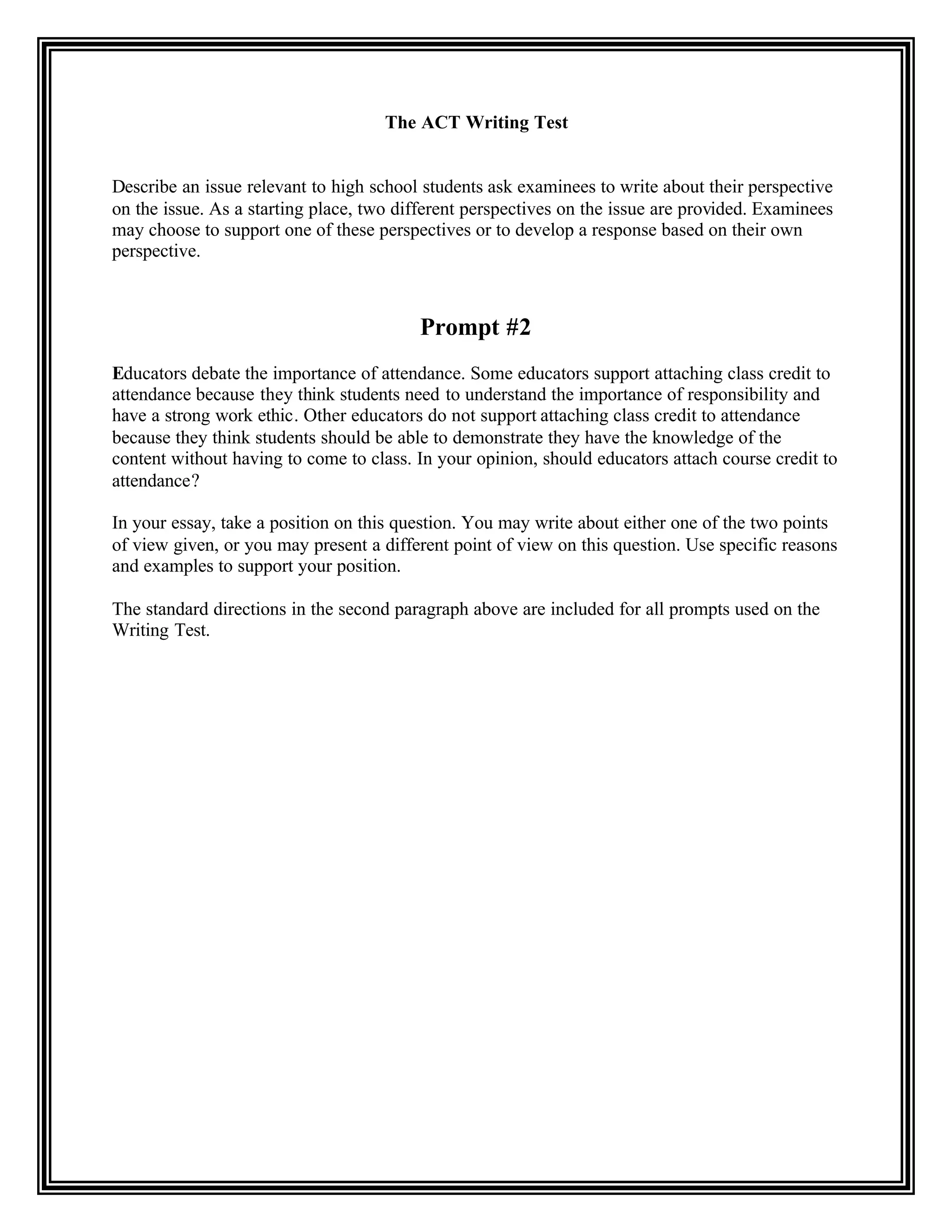 ACT Assessment Workshop Prompts | PDF