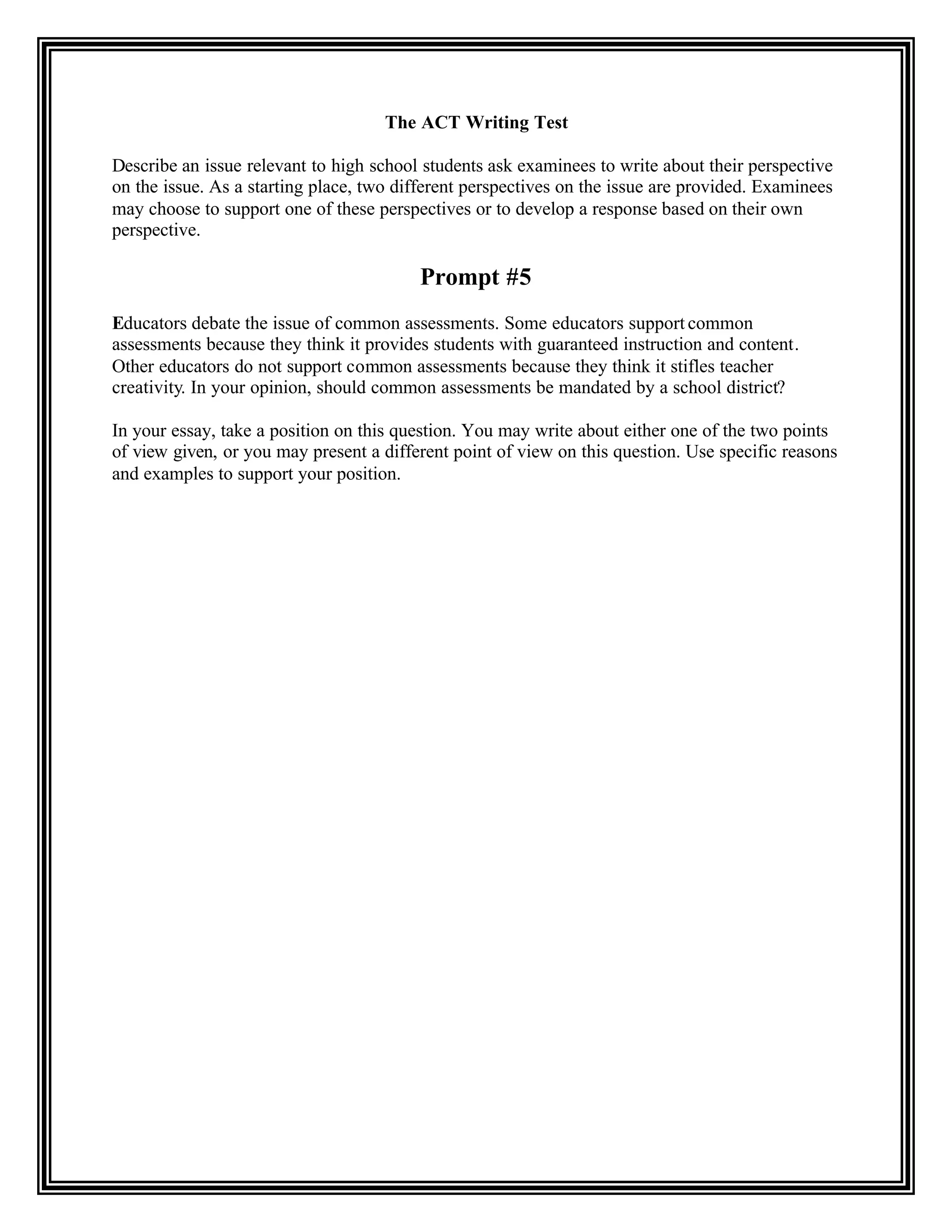 ACT Assessment Workshop Prompts | PDF