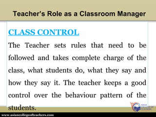 Act role of the teacher as a classroom manager | PPT
