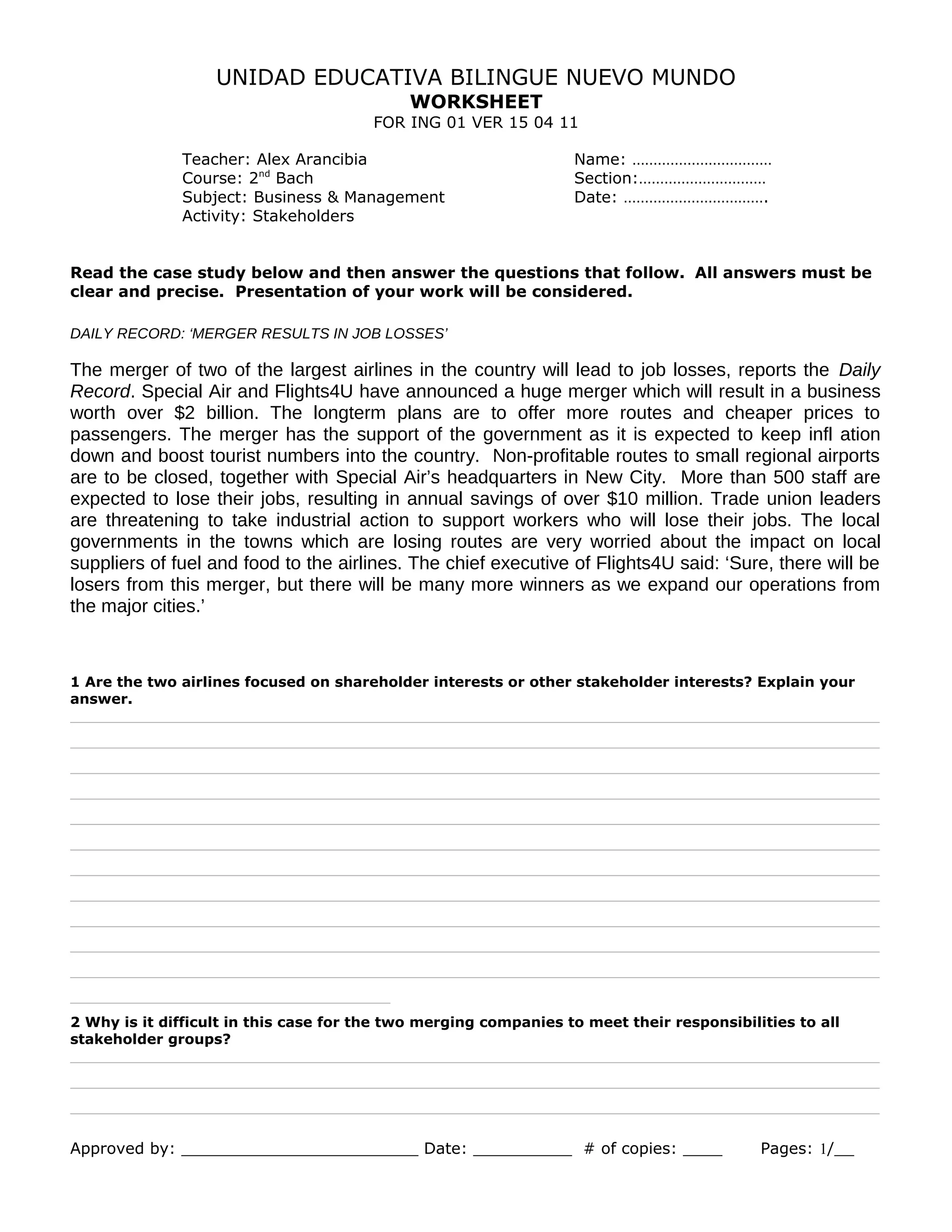 Stakeholders Worksheet | DOC