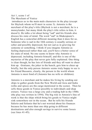 Act 1, scene 1 of The Merchant of Venice introduces us to the ma.docx