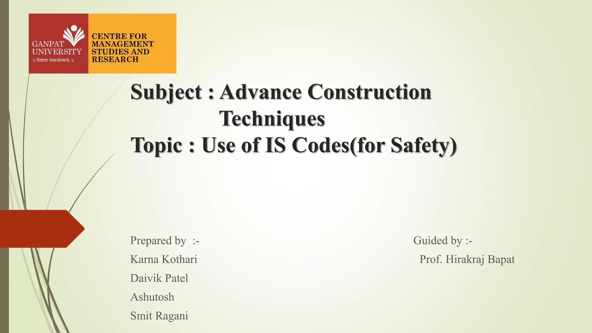 Use of IS Code for safety | PPT