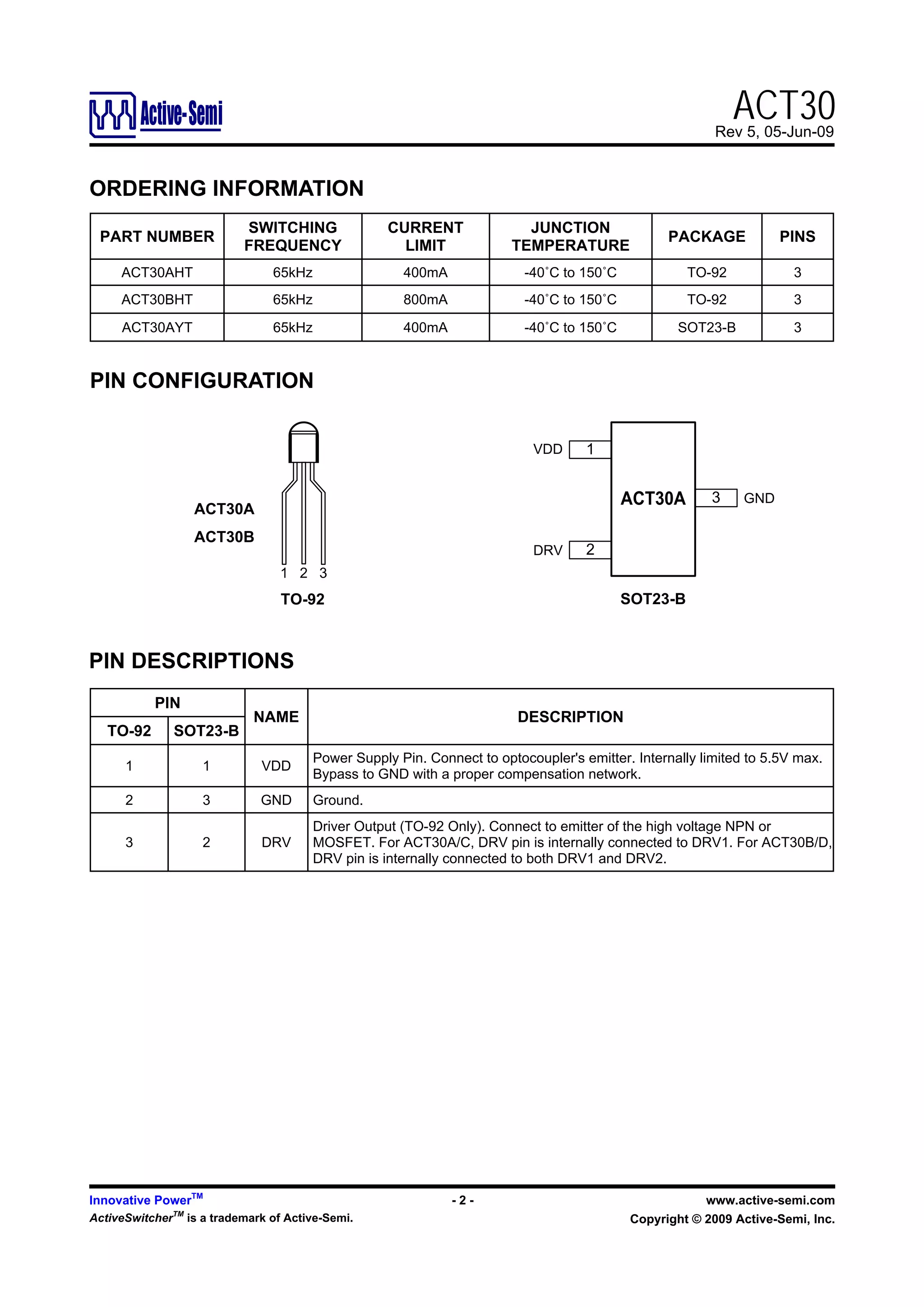 Original High Performance Off-Line Controller IC ACT30 CT30 30 New Active-Semi | PDF
