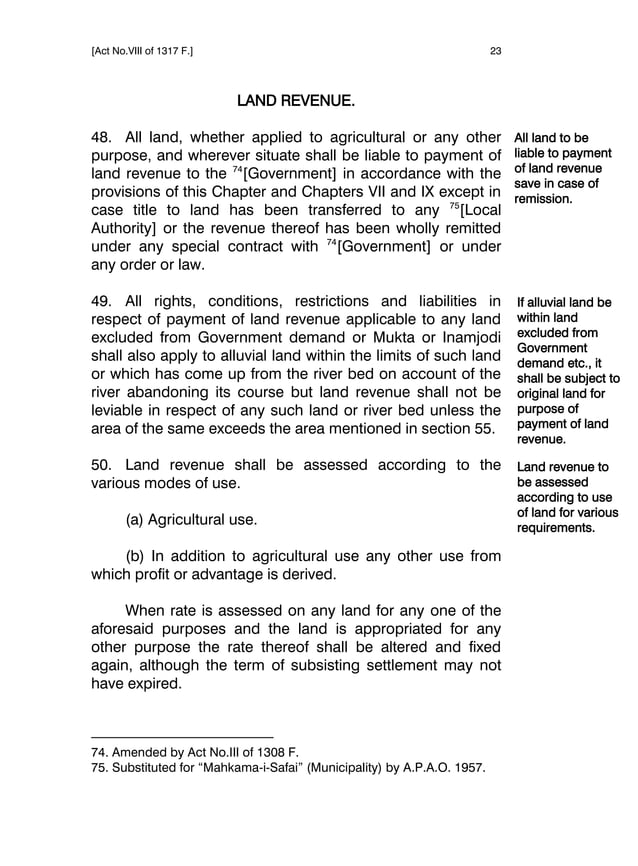 Telangana Land Reforms (Ceiling on Agricultural Holdings) Act, 1973 ...