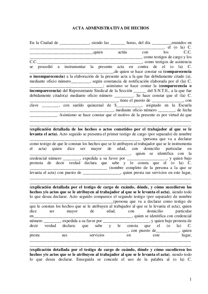 Formato De Acta Administrativa Word