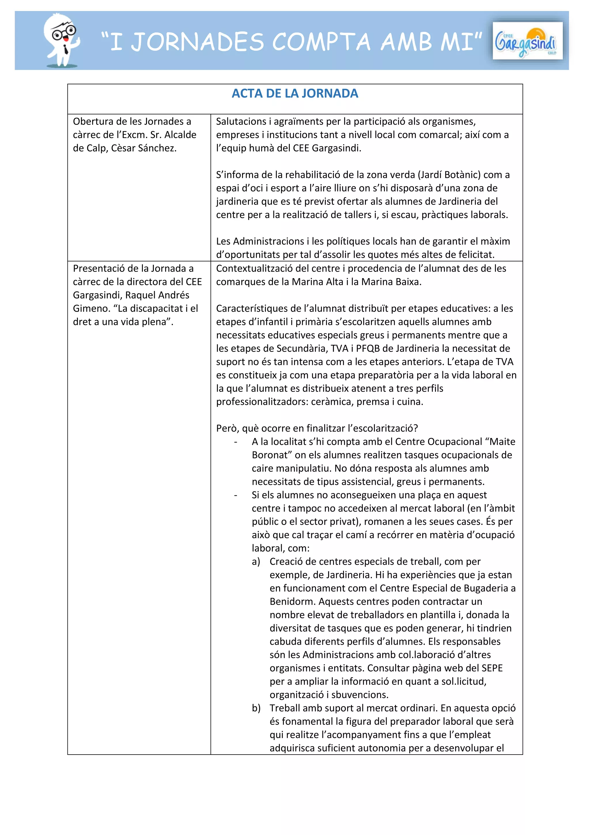 Acta Jornada "Compta amb mi" | PDF