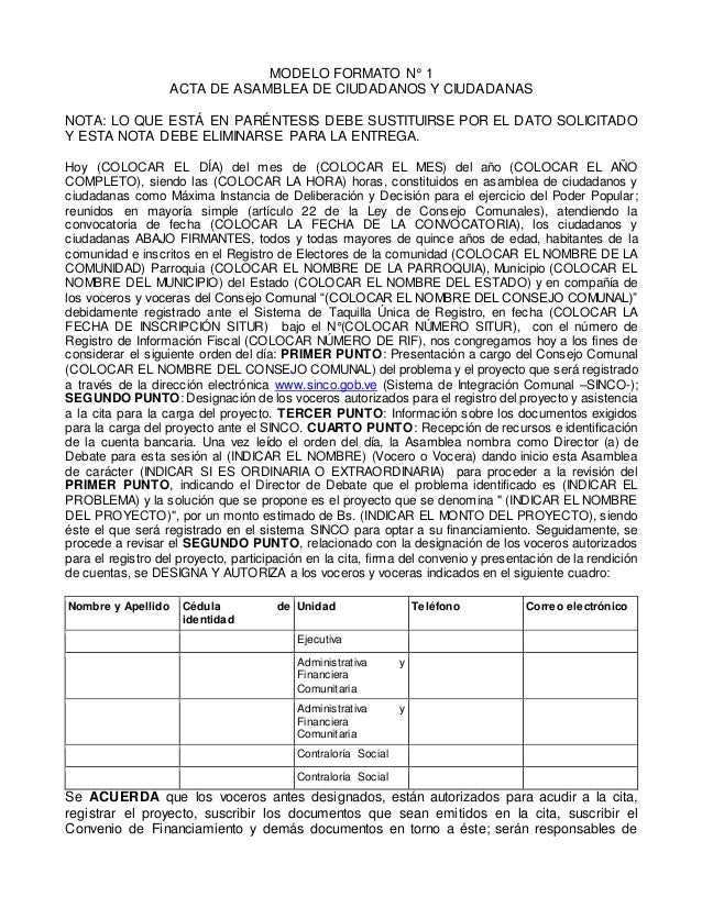 Formato De Acta De Asamblea Milformatos Com Reverasite