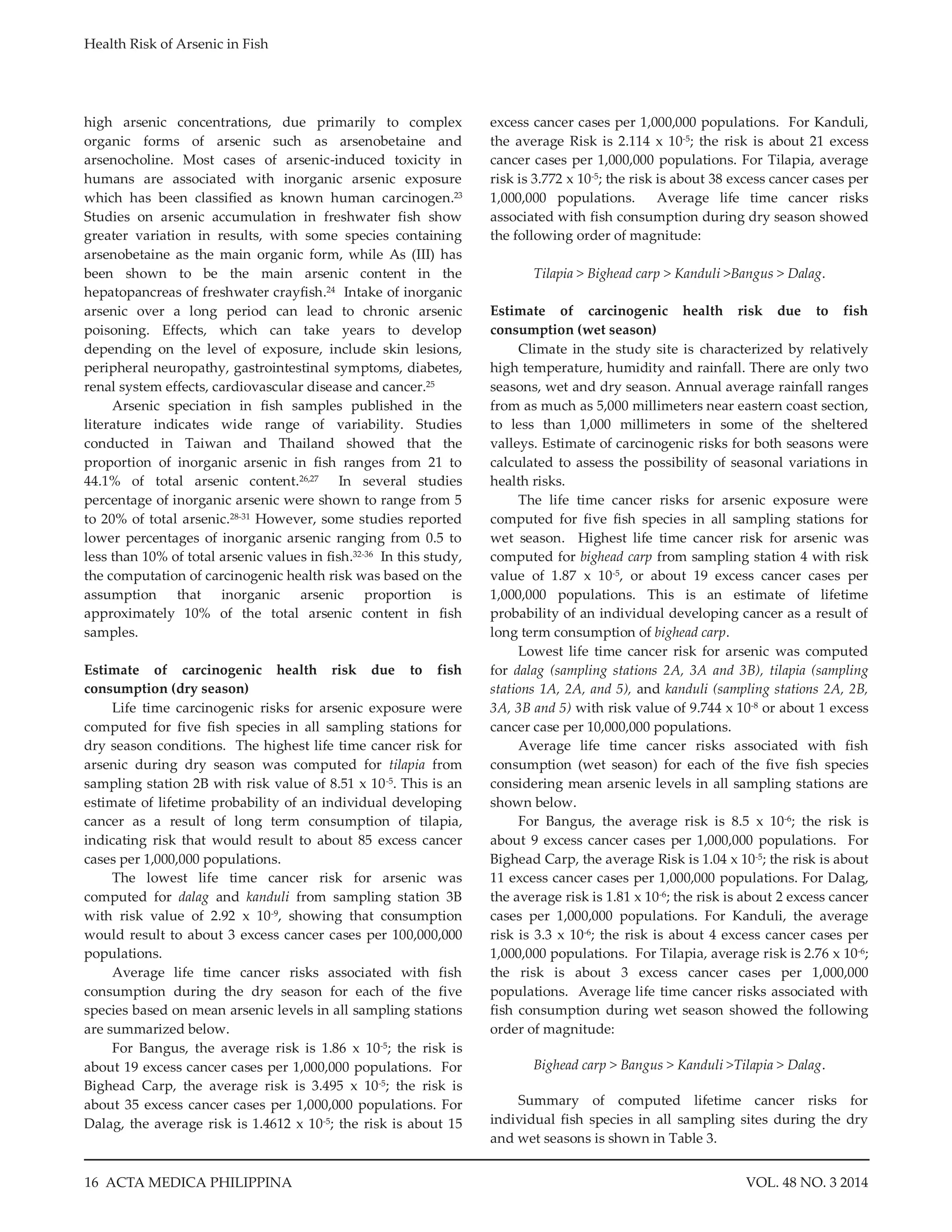 Laguna Lake Health Risk Assesment ACTA carcinogenic arsenic_released ...