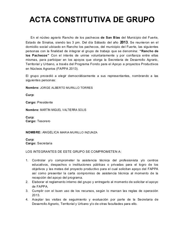 Acta Constitutiva De Grupo Modelo