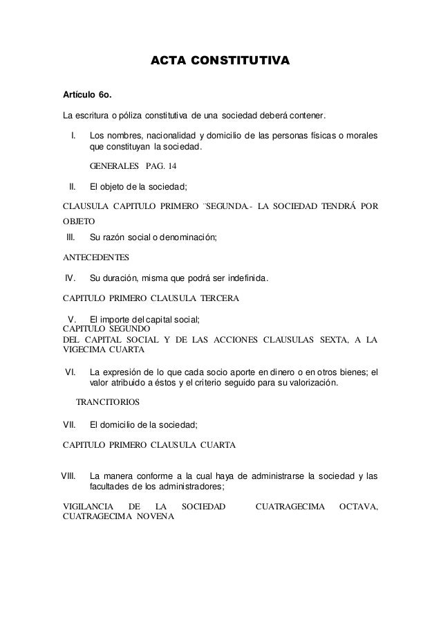 Formato Acta Constitutiva Mexico