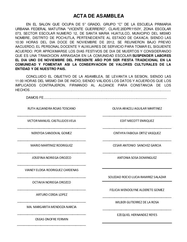 Formato De Acta De Asamblea Reverasite