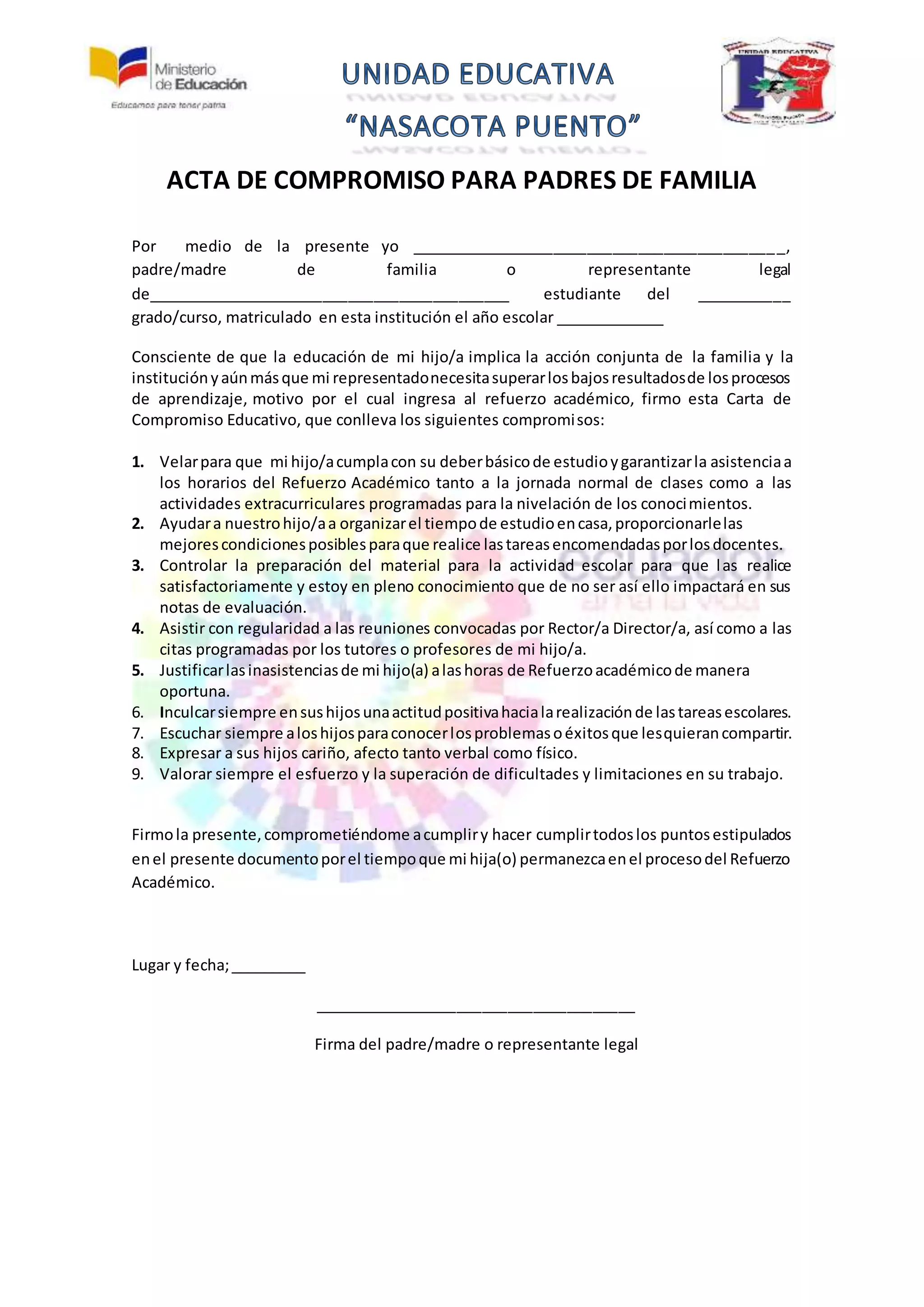 Acta de compromiso | DOCX