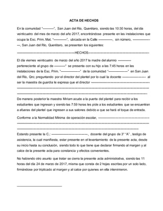 Acta De Hechos Ejemplo