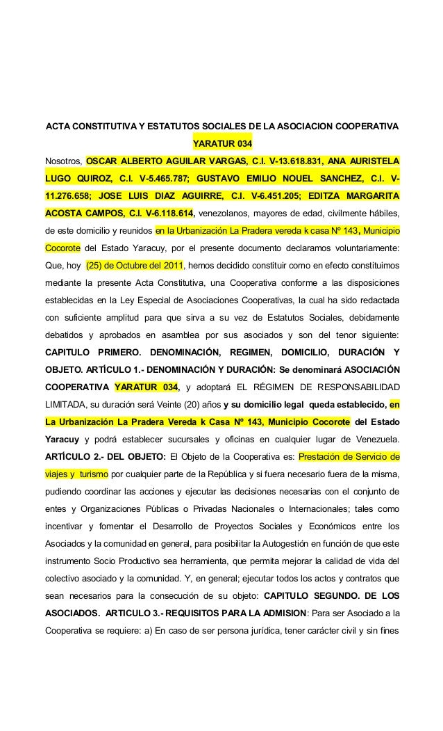 Ejemplos De Un Acta Constitutiva