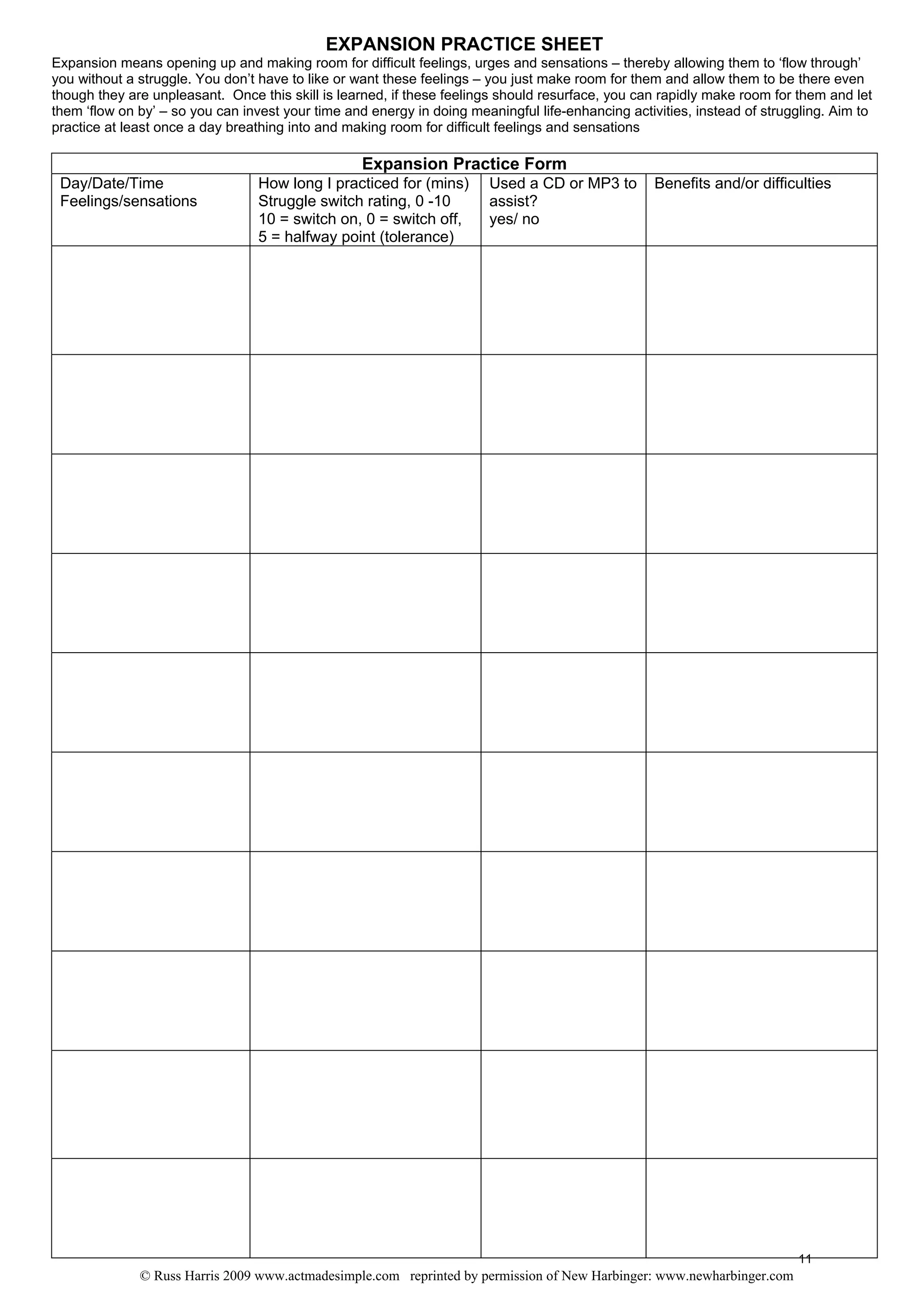 Complete Set of Client Handouts and Worksheets from ACT books | PDF