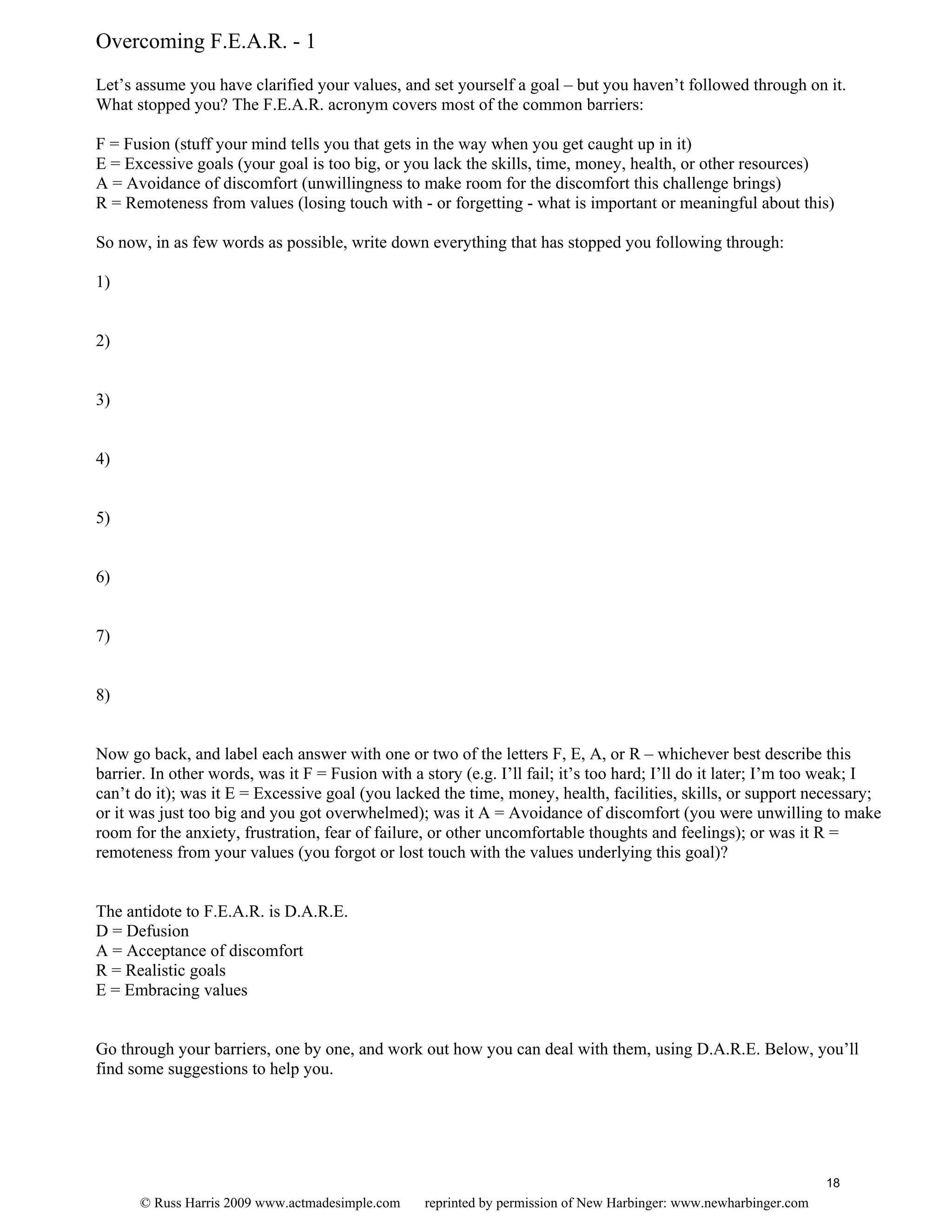 Complete Set of Client Handouts and Worksheets from ACT books | PDF