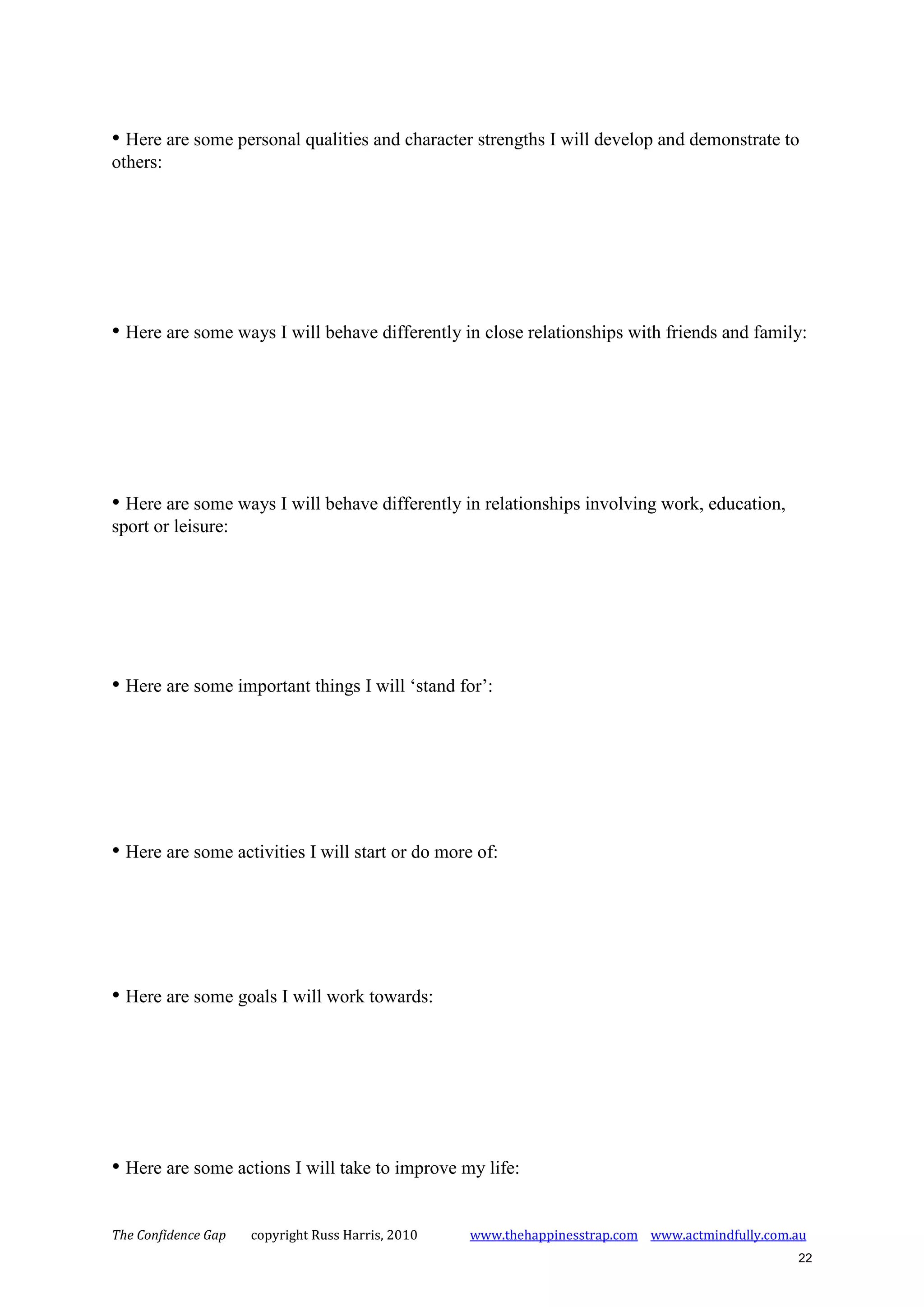 Complete Set of Client Handouts and Worksheets from ACT books | PDF