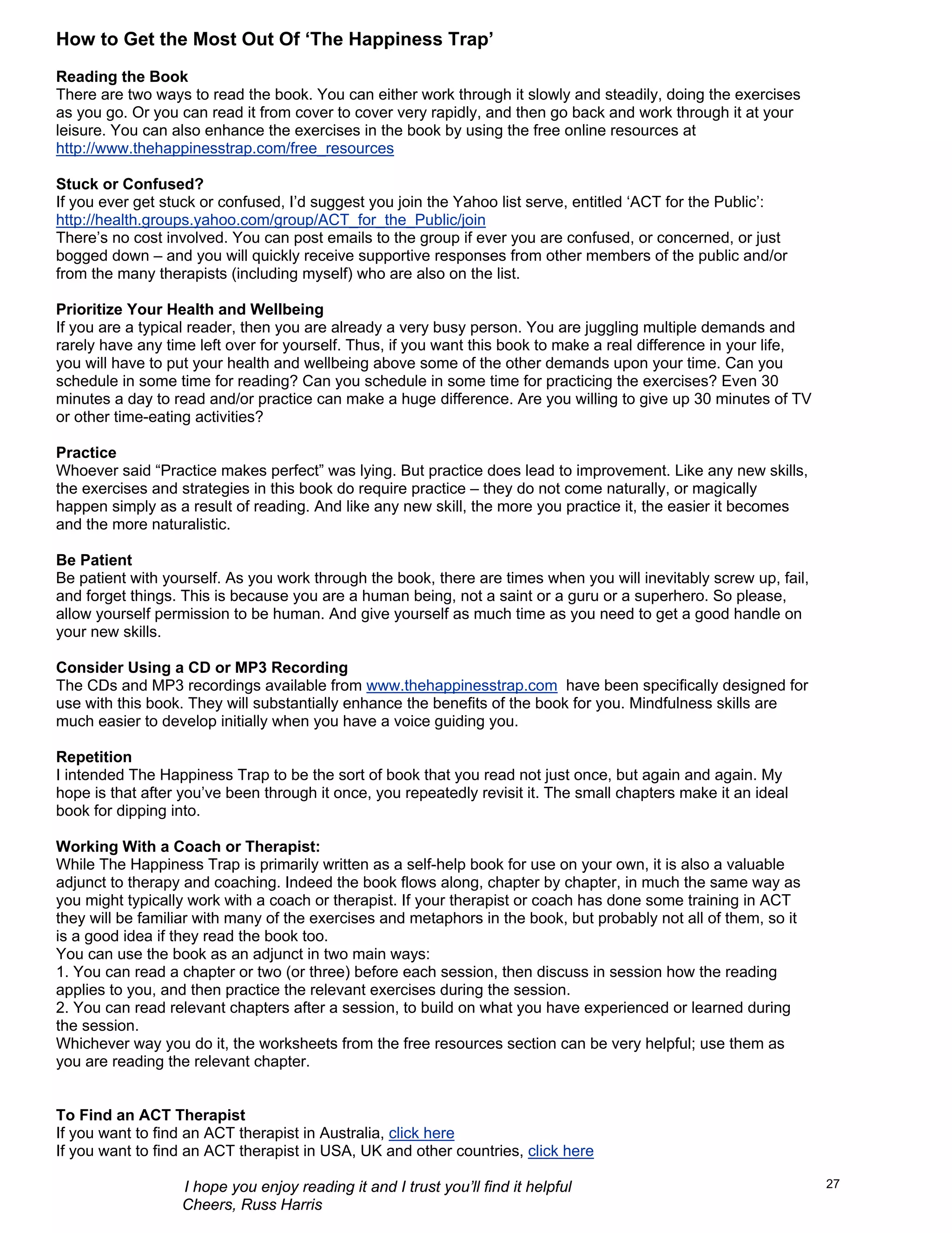 Complete Set of Client Handouts and Worksheets from ACT books | PDF