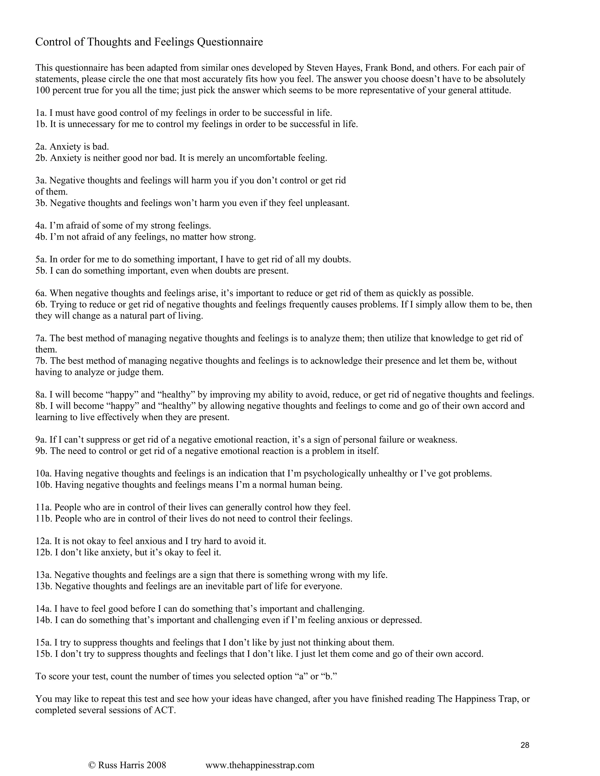 Complete Set of Client Handouts and Worksheets from ACT books | PDF