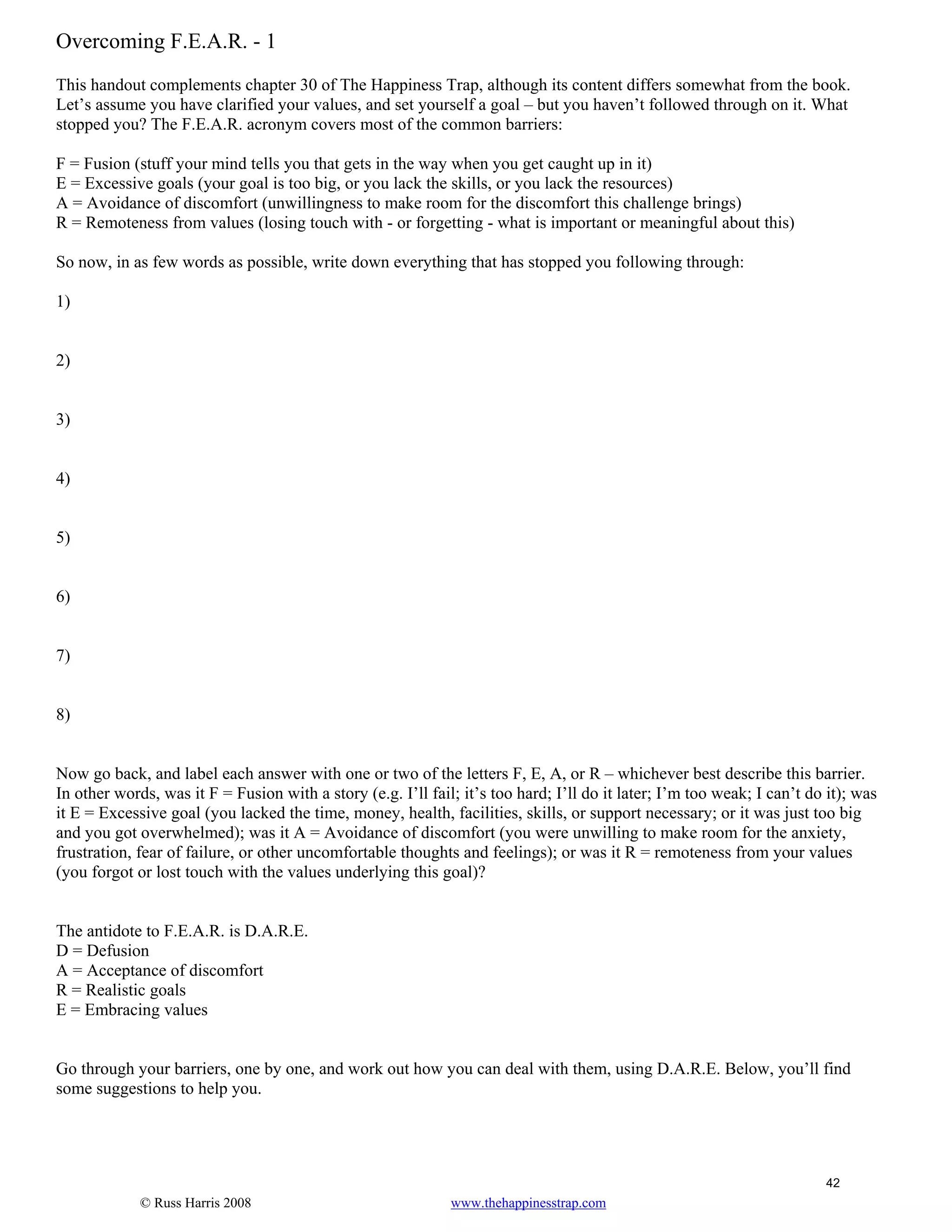 Complete Set of Client Handouts and Worksheets from ACT books | PDF