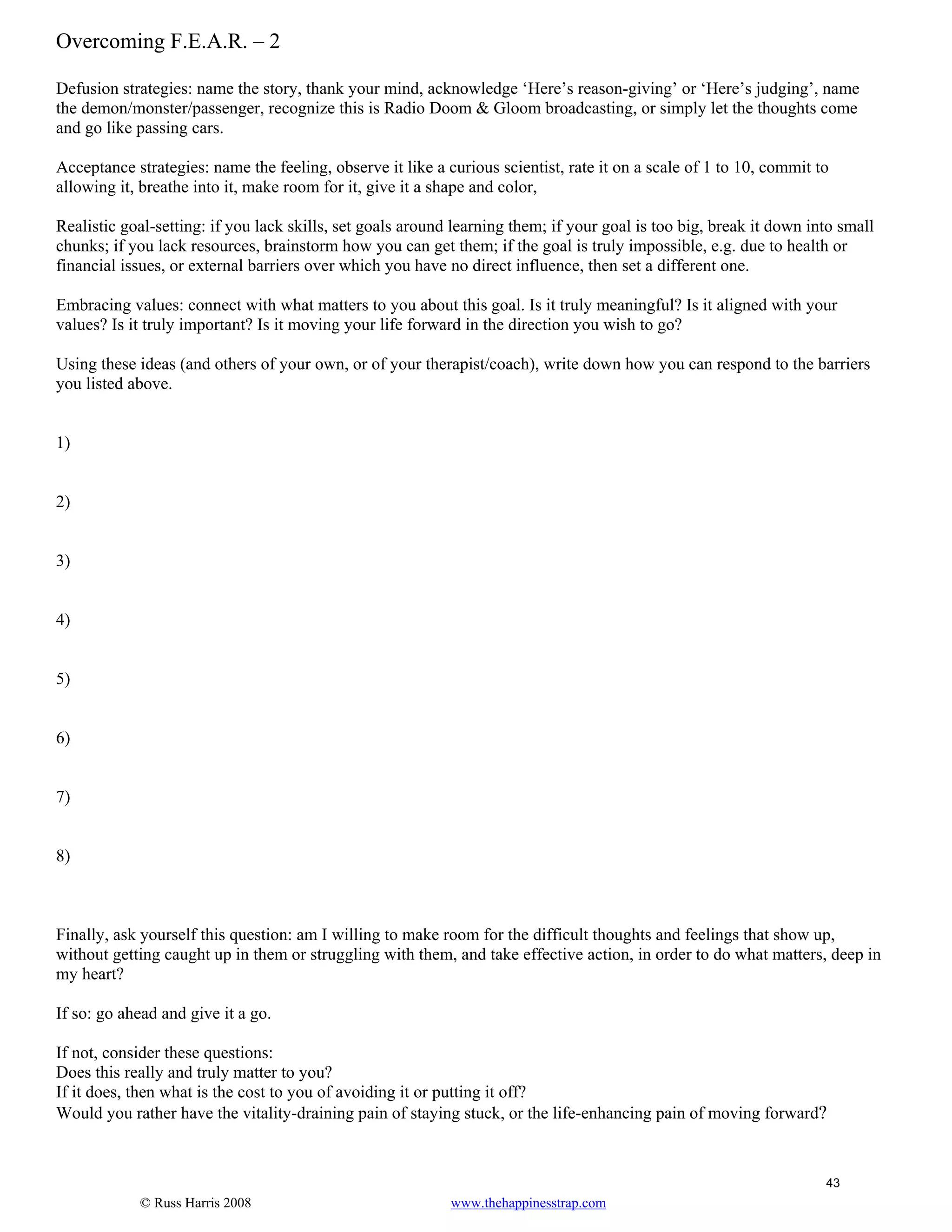 Complete Set of Client Handouts and Worksheets from ACT books | PDF