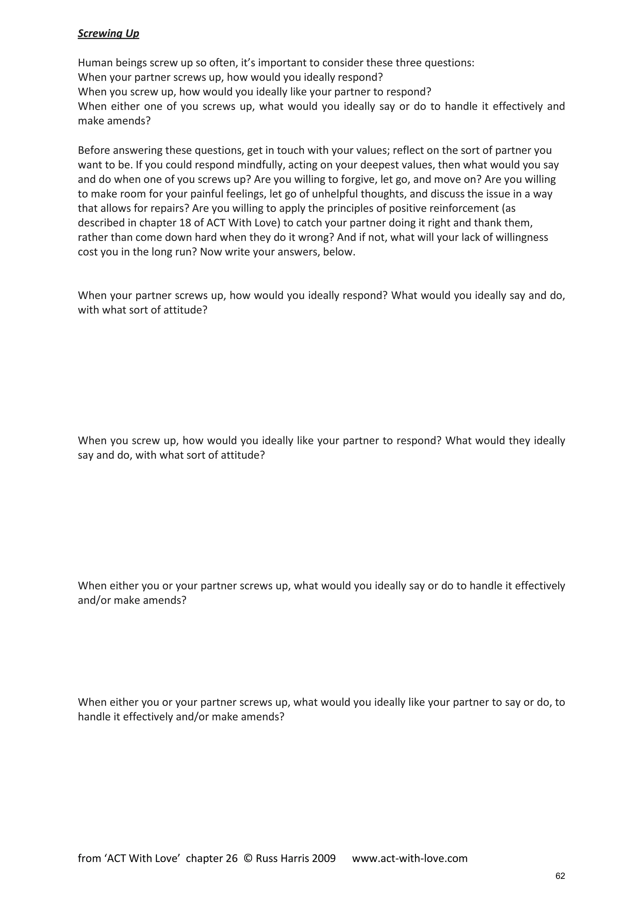 Complete Set of Client Handouts and Worksheets from ACT books | PDF