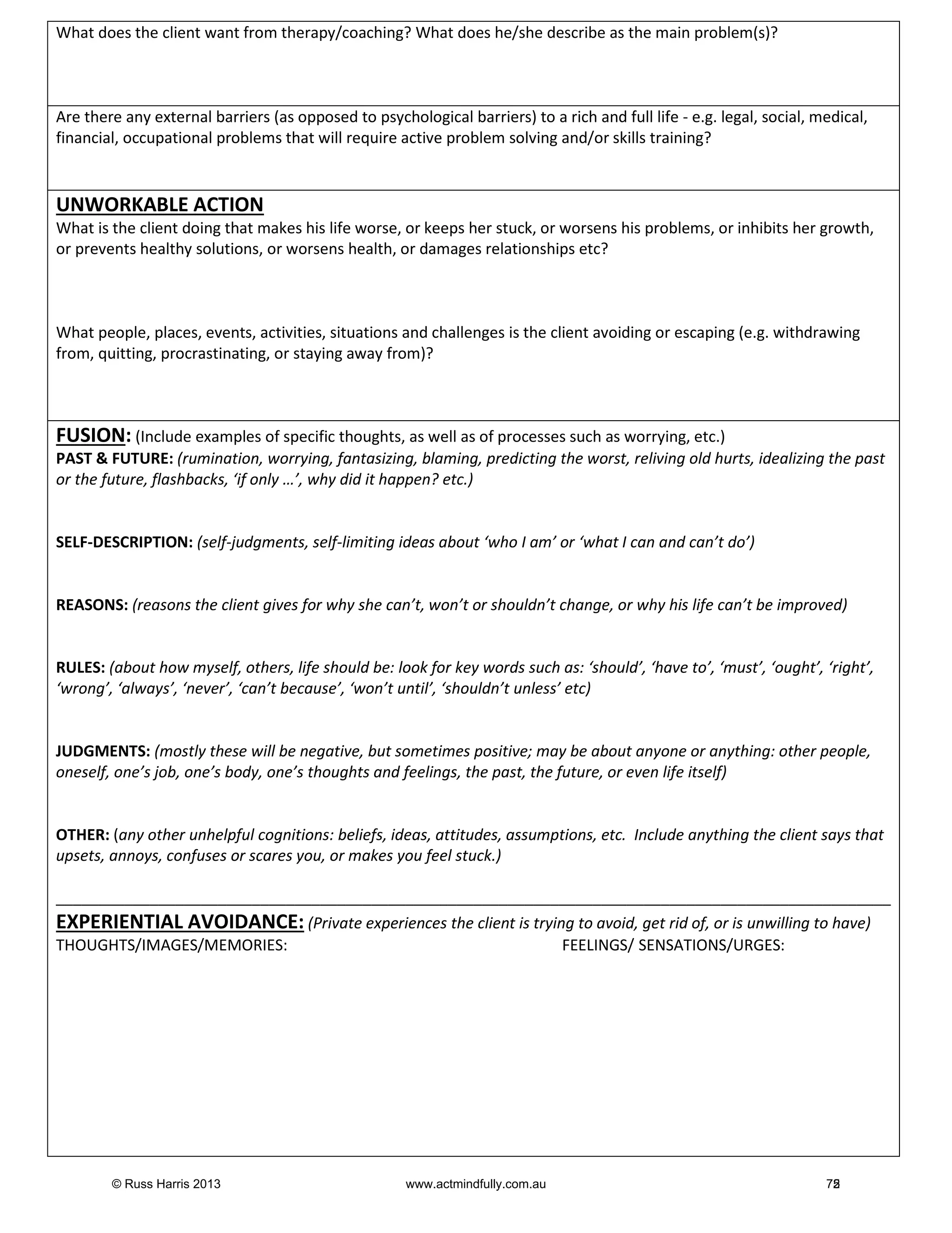 Complete Set of Client Handouts and Worksheets from ACT books | PDF